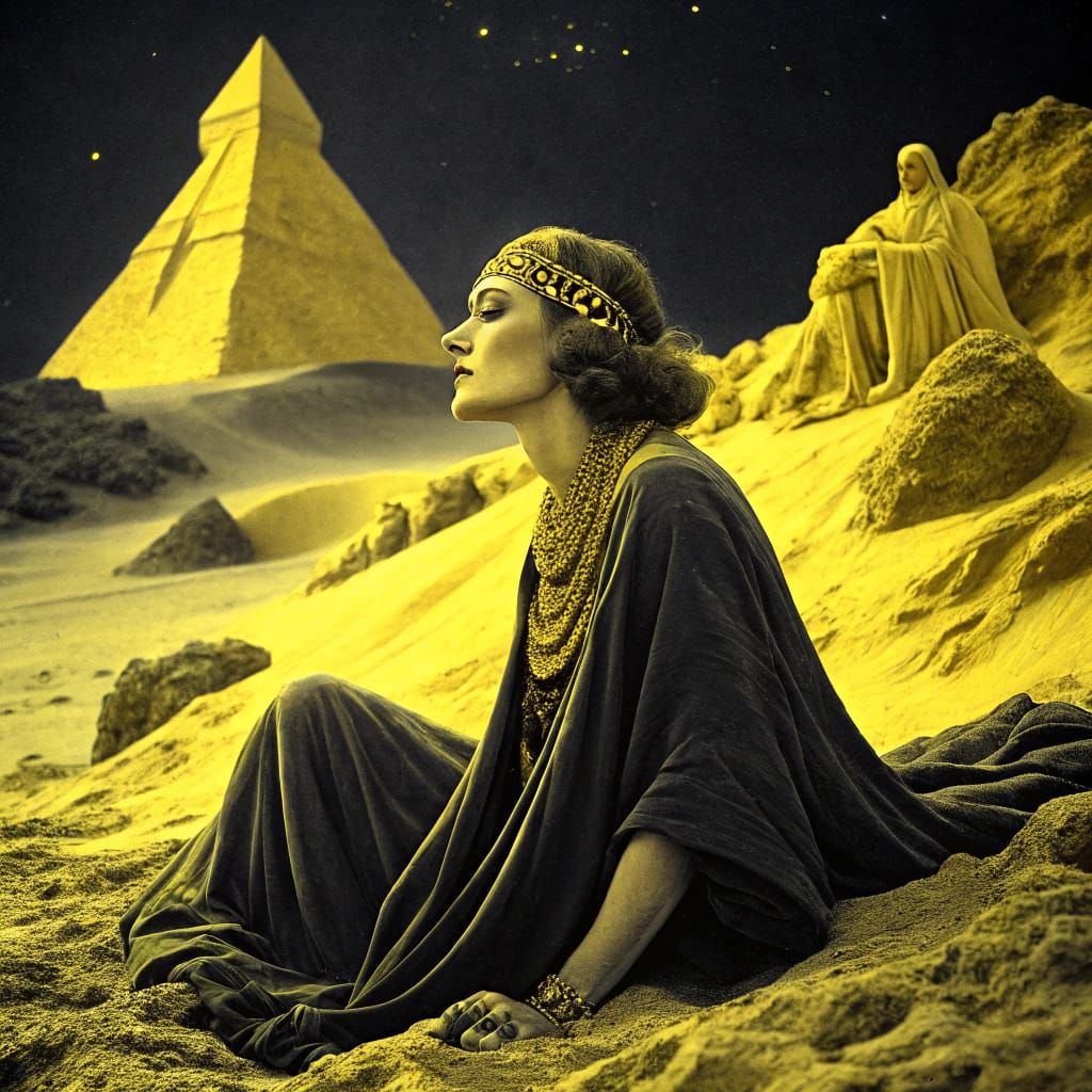 Photo Negative Norse Goddess Kneeling Sand