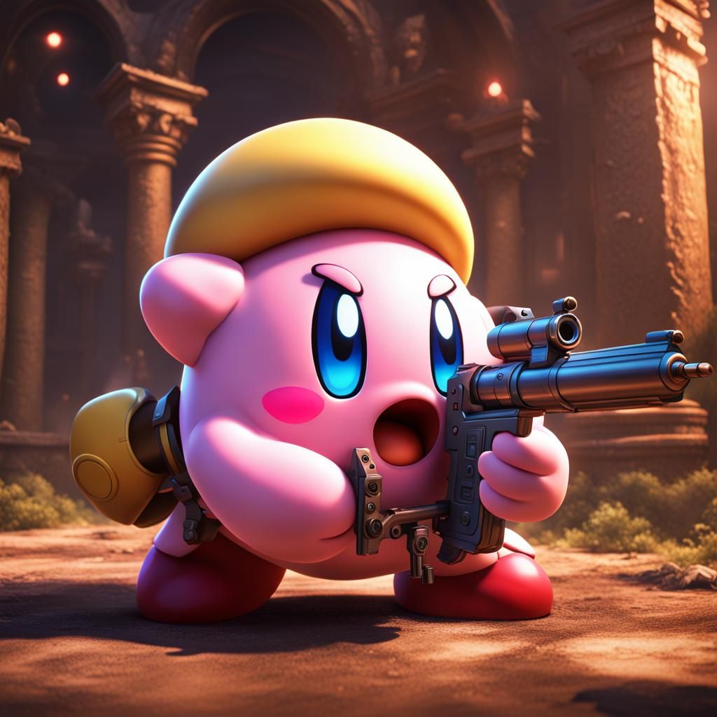Kirby holding a gun - AI Generated Artwork - NightCafe Creator