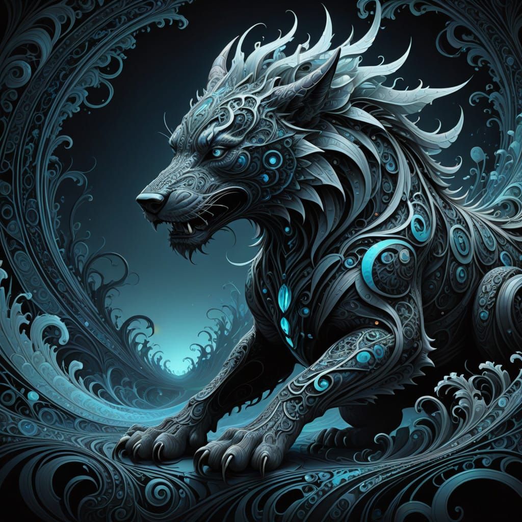 Ethereal Fenrir in Blue - Surreal Fenrir Unfurls in Ethereal...