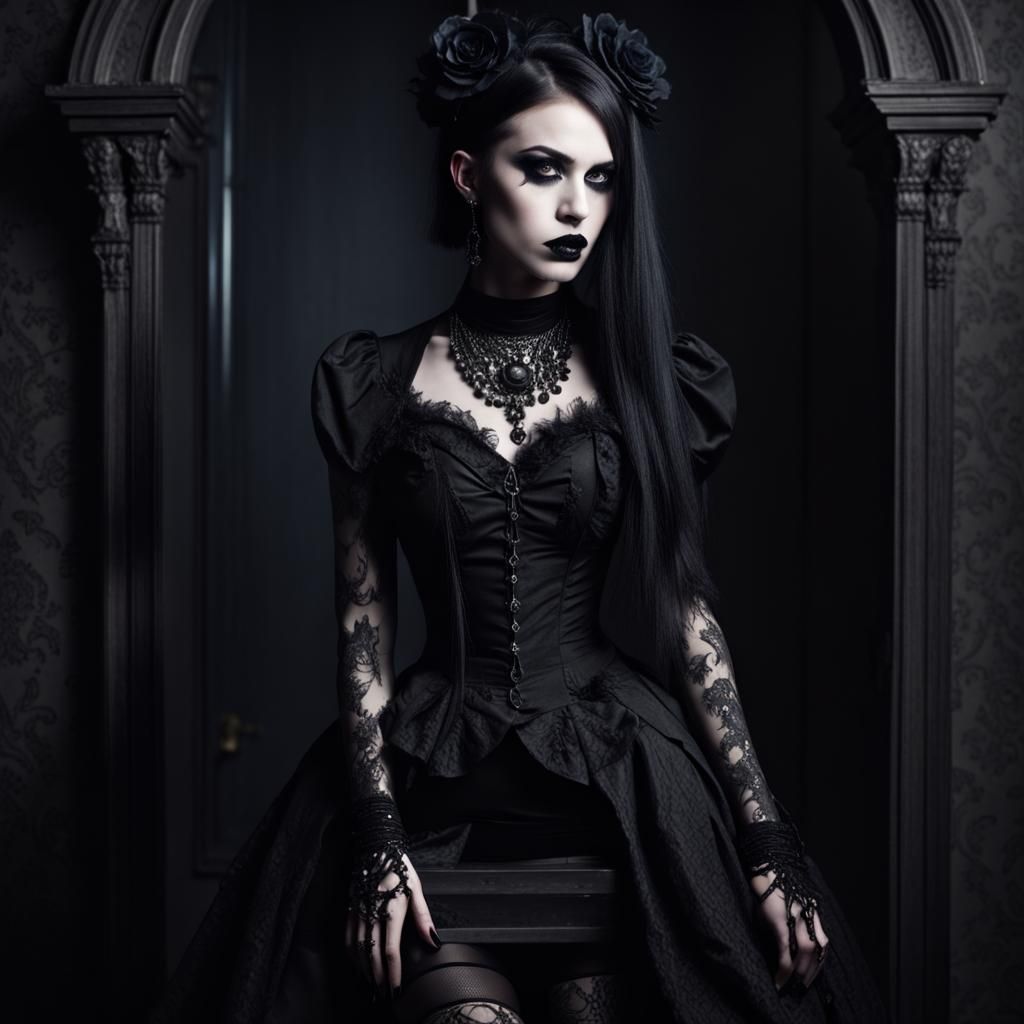Shadowed Elegance Gothic Beauty in the Alcove - AI Generated Artwork - NightCafe Creator
