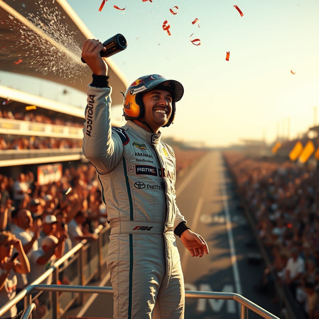 Formula 1 Driver Celebrates Victory atop Winner's ... - AI Art