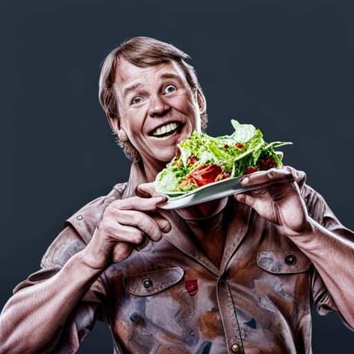 Steve Irwin laughing eating salad - AI Generated Artwork - NightCafe ...