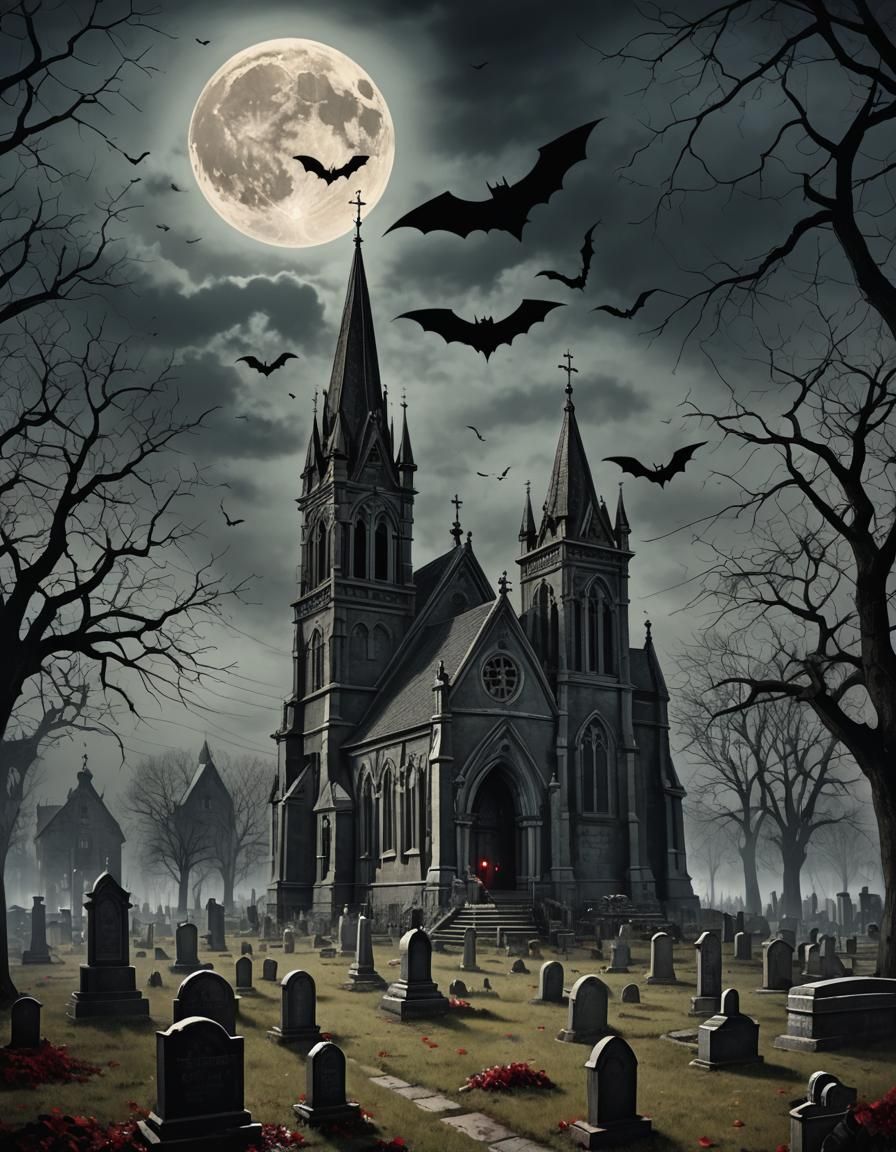 dark victorian horror vampiric gothic bat bloody moon gothic church ...