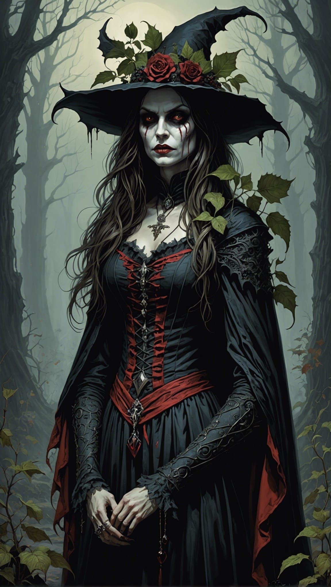 Vampire witch in the Woods - AI Generated Artwork - NightCafe Creator