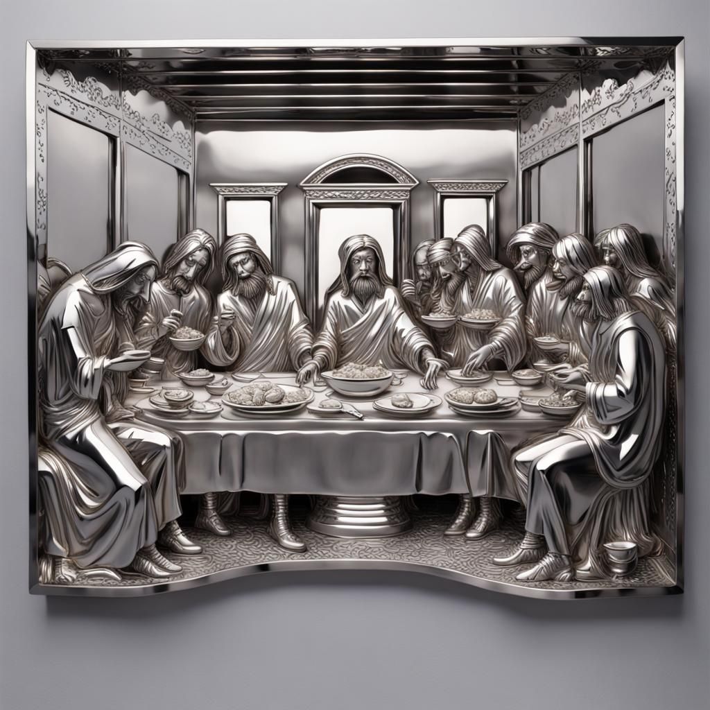 the last supper by Doctor Seuss, stainless steel sculpture, intricate ...