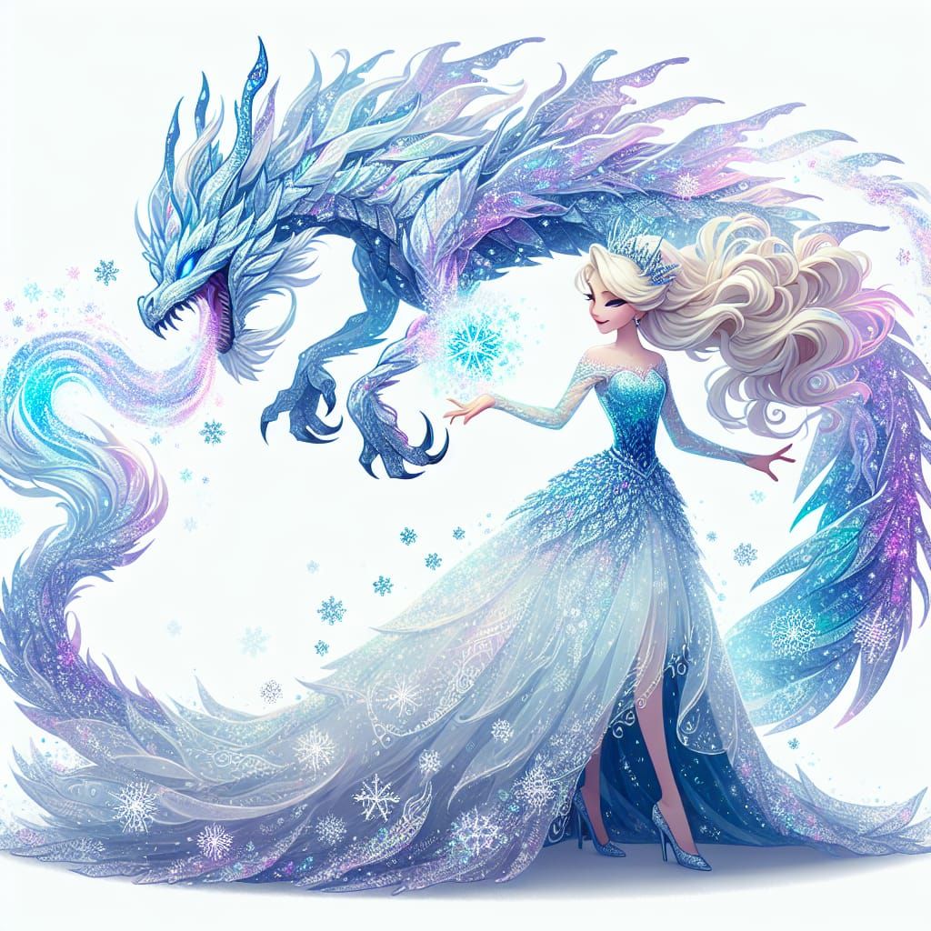 Elsa with ice dragon colorful elemental - AI Generated Artwork ...