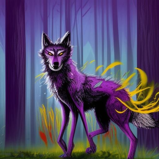 A purple wolf on a forest; Jean-Michel Basquiat - AI Generated Artwork ...