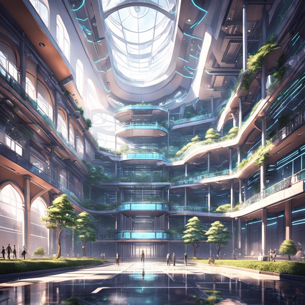 A Futuristic College Campus with a Majestic Courty... - AI Art