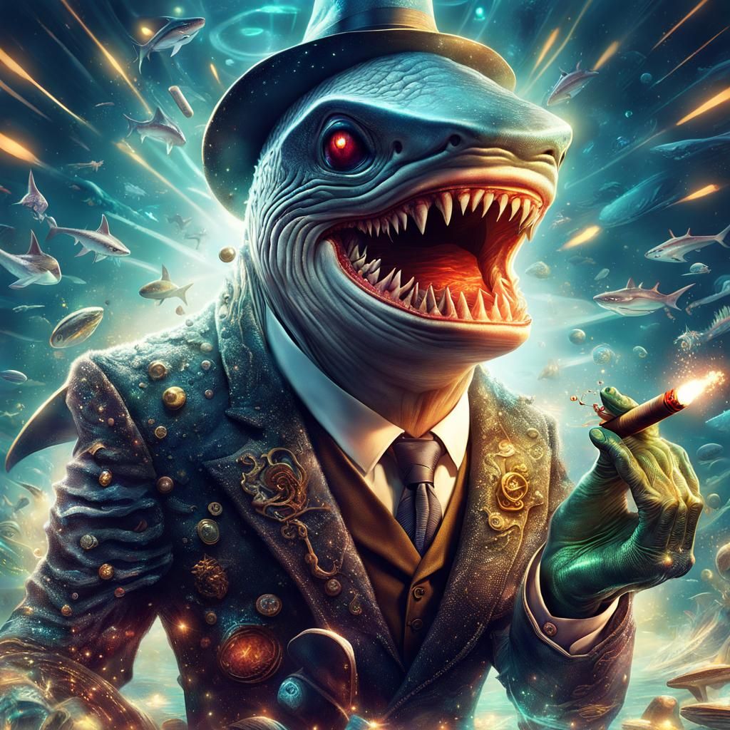 alien Shark in a top hat with a cigar - AI Generated Artwork ...