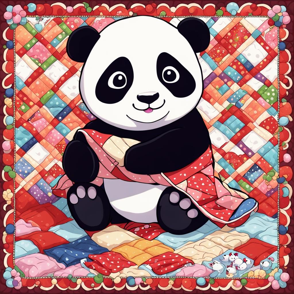 Cute panda quilting a quilt - AI Generated Artwork - NightCafe Creator