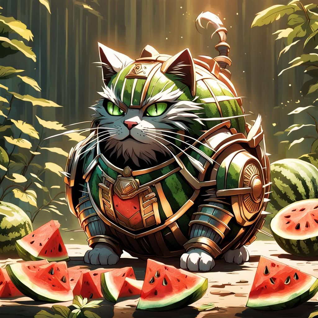 Cat with armor made of watermelon - AI Generated Artwork - NightCafe ...