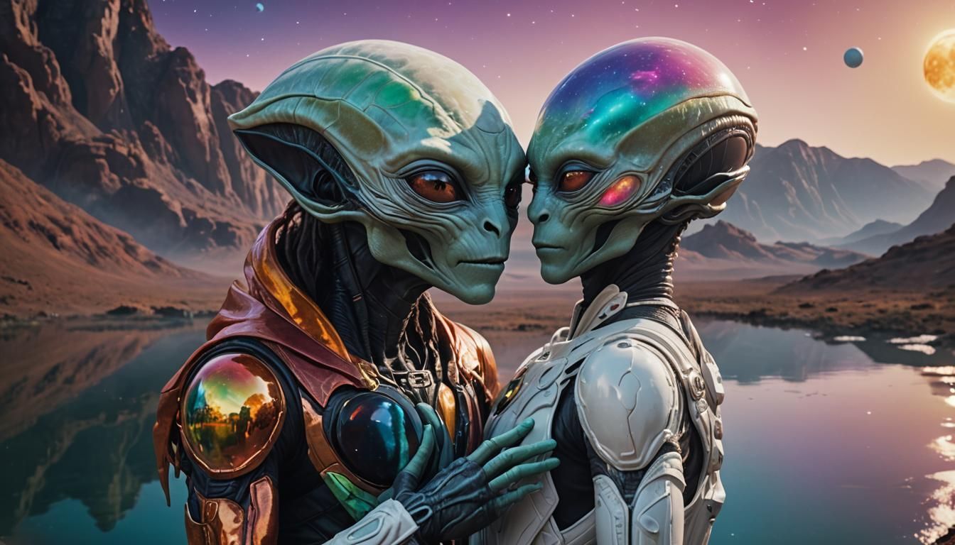 Sibling Adventure: close up of a alien hugging his friend, white ...