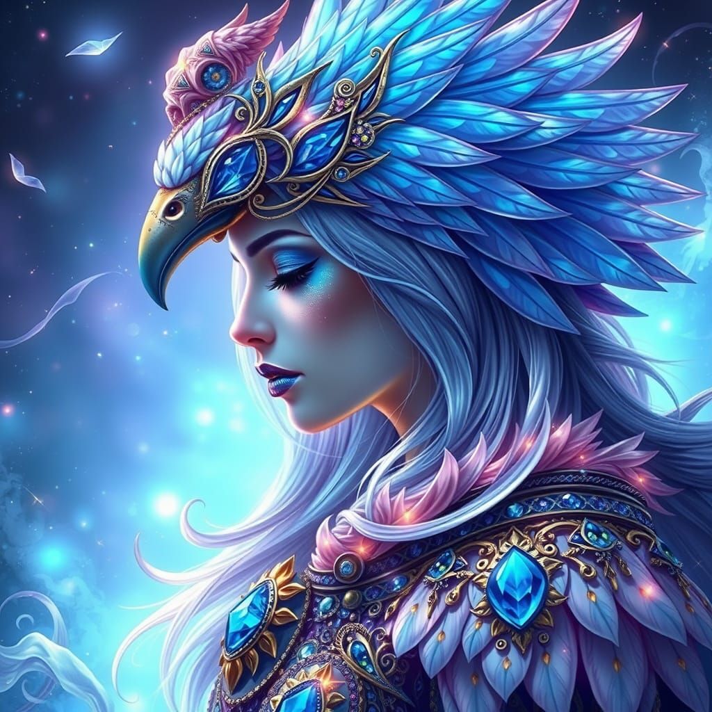 Celestial Songbird - Mystical Celestial Songbird Portrait in...