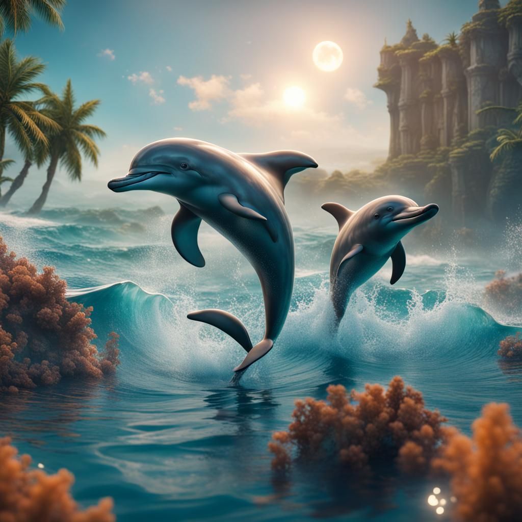 Dolphins playing in the ocean 😳 - AI Generated Artwork - NightCafe Creator