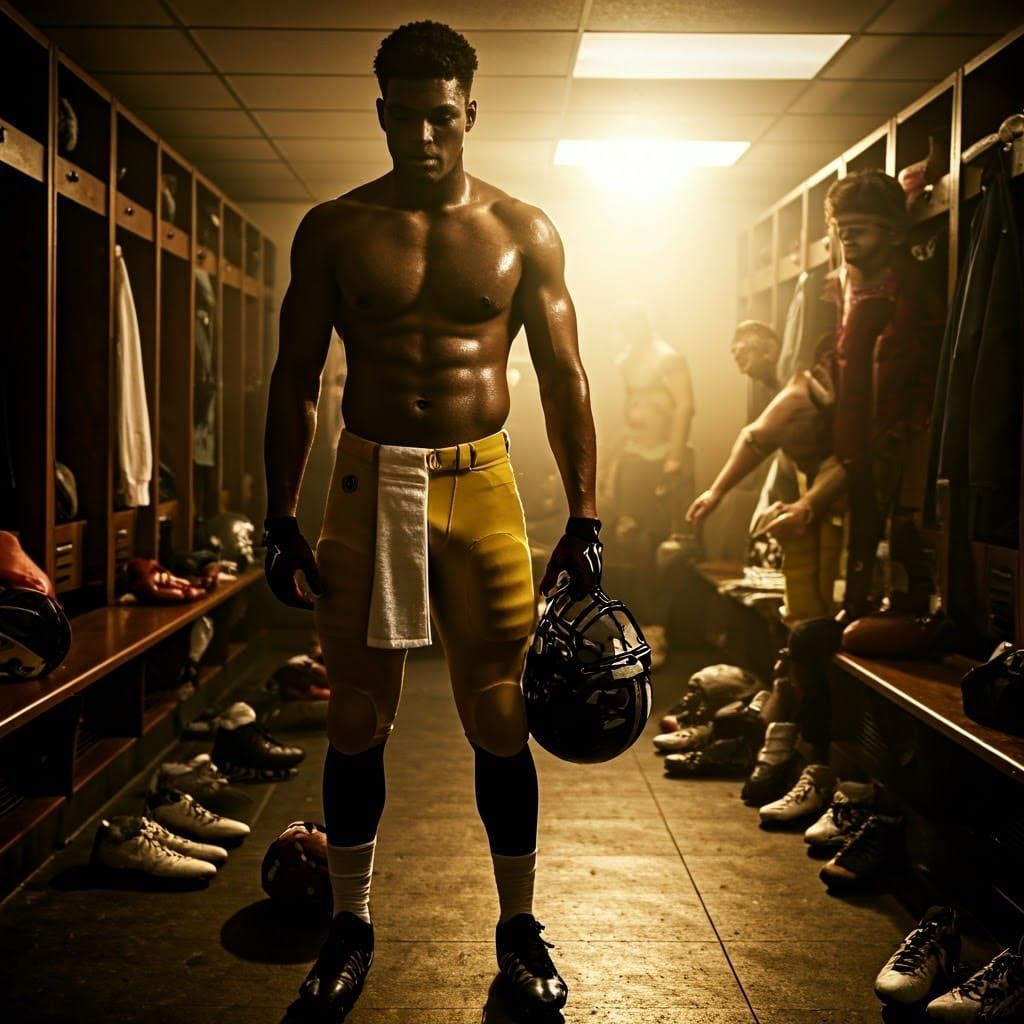 Tense American Football Players in Locker Room, At... - AI Art