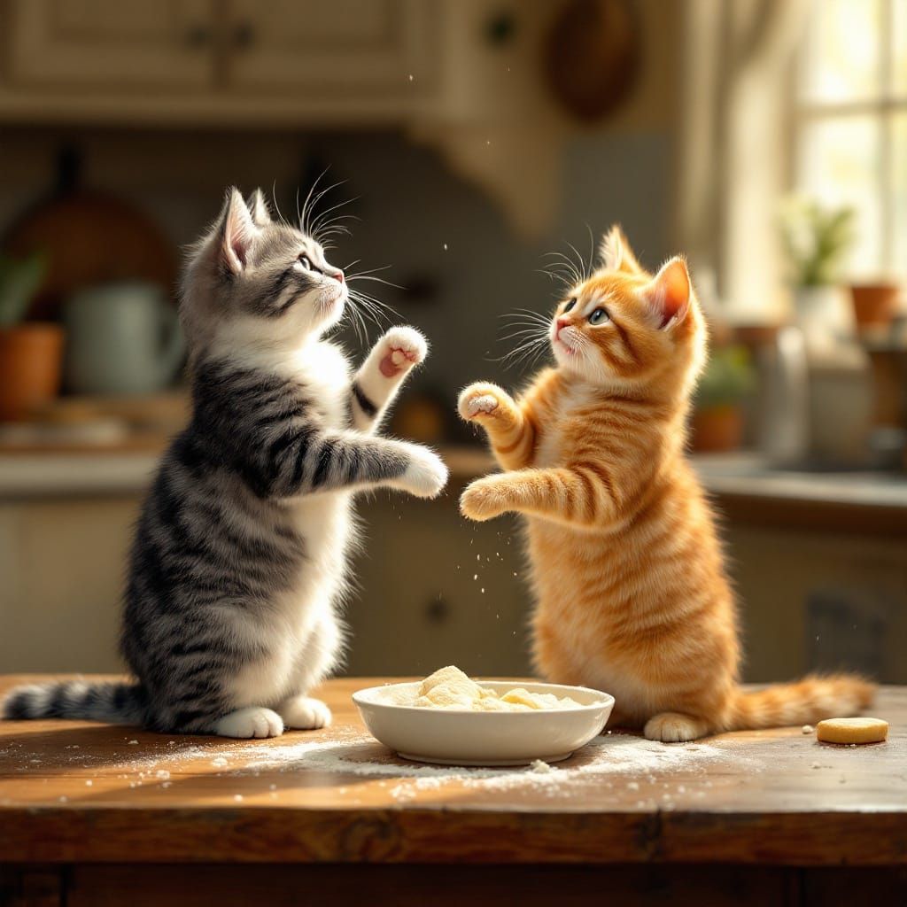 Cats in a kitchen making biscuits - Whimsical Cats Baking in...