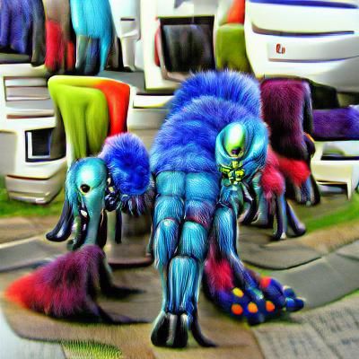 Sci-fi colorful blue alien monsters furry backs many legs - AI ...