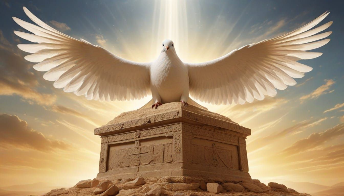A spirit in the shape of a dove ascending from a tomb through the 12 ...