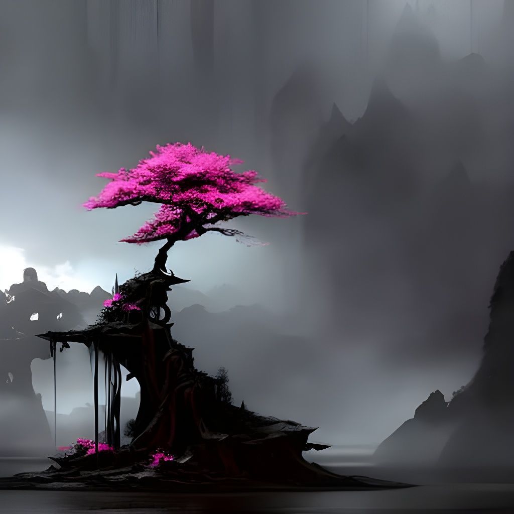 Epic Cherry Blossom Bonsai Treehouse Digital Paint... - AI Art