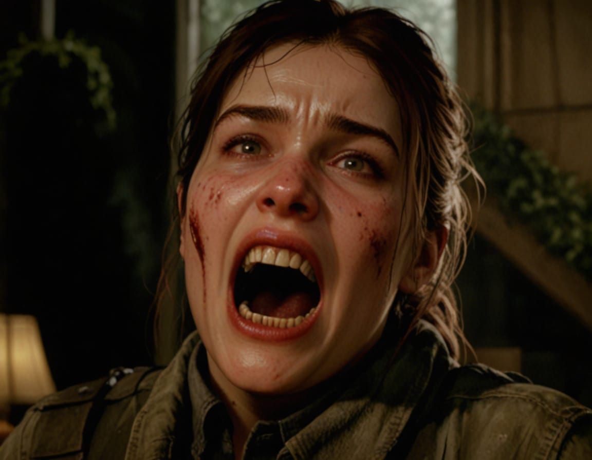 Ellie Williams as Vampire with Unhinged Jaws - AI Art