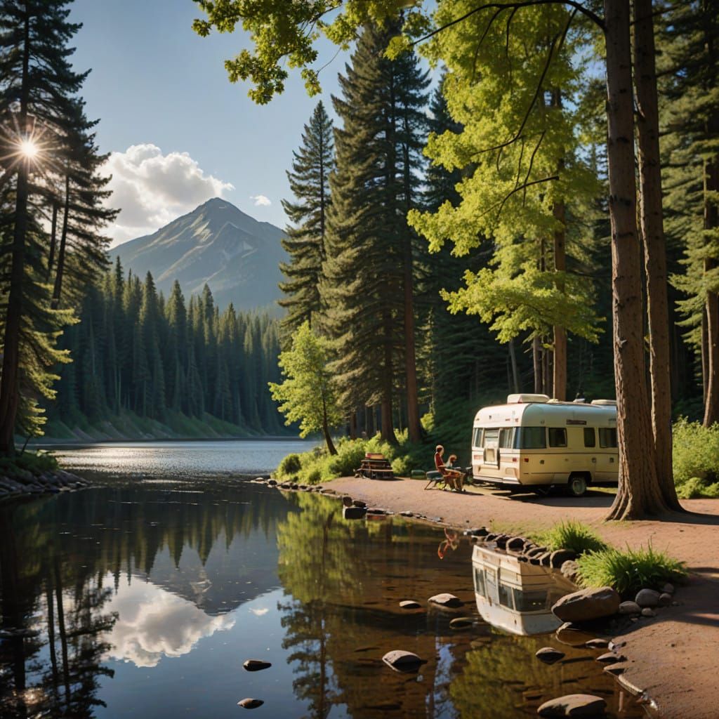 Zomer camping - Serene Summer Camping Scene in a Peaceful F...