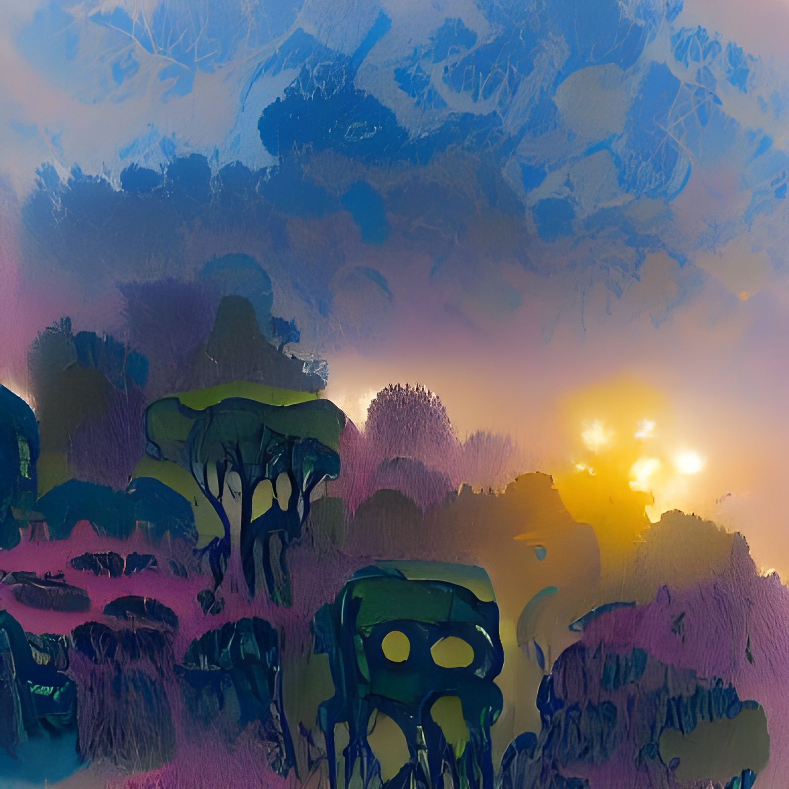 dusky foggy twilight forest - AI Generated Artwork - NightCafe Creator