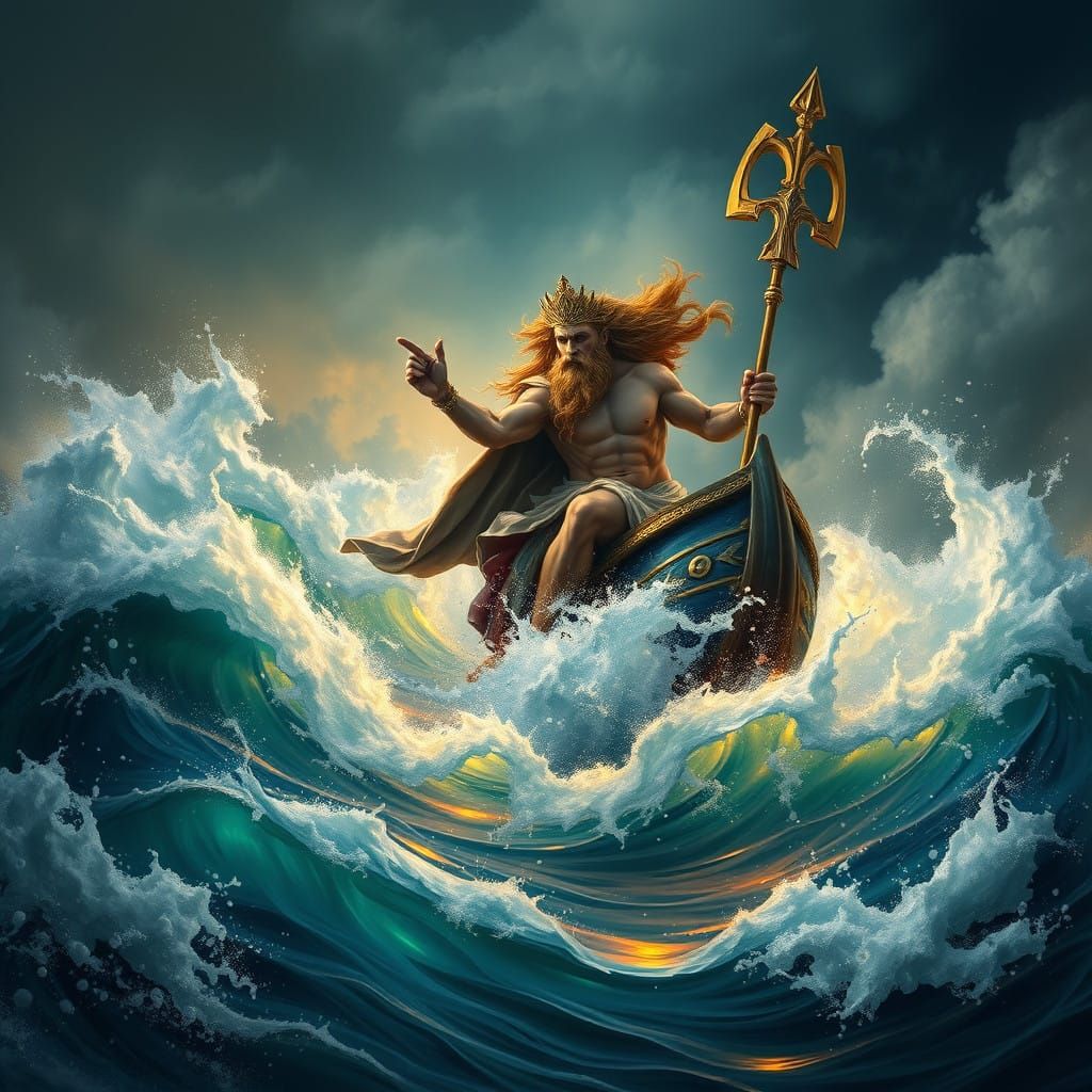 Lord That Storm... - Majestic Poseidon Riding Stormy Waves i...