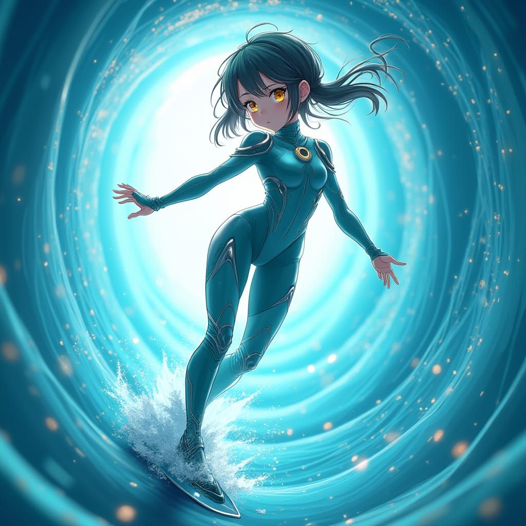 Anime Data Surfer in Cyberpunk Flow Suit - AI Art