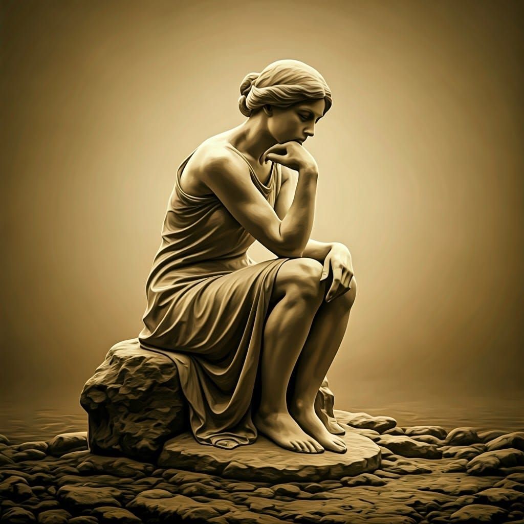 Contemplative Woman in a Serene Landscape - AI Art