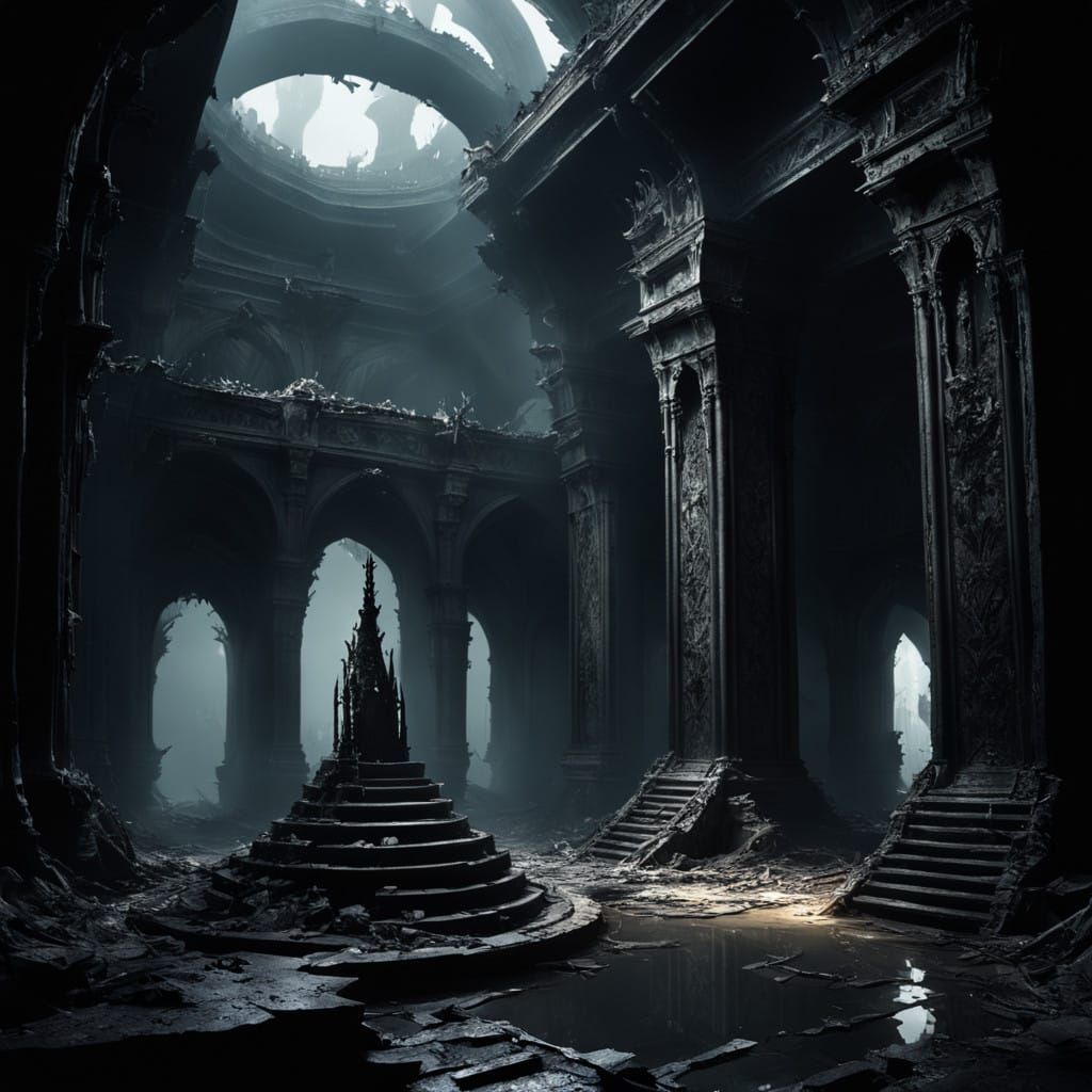 A Haunting, Crumbling Throne Scene in Dark, Surrea... - AI Art
