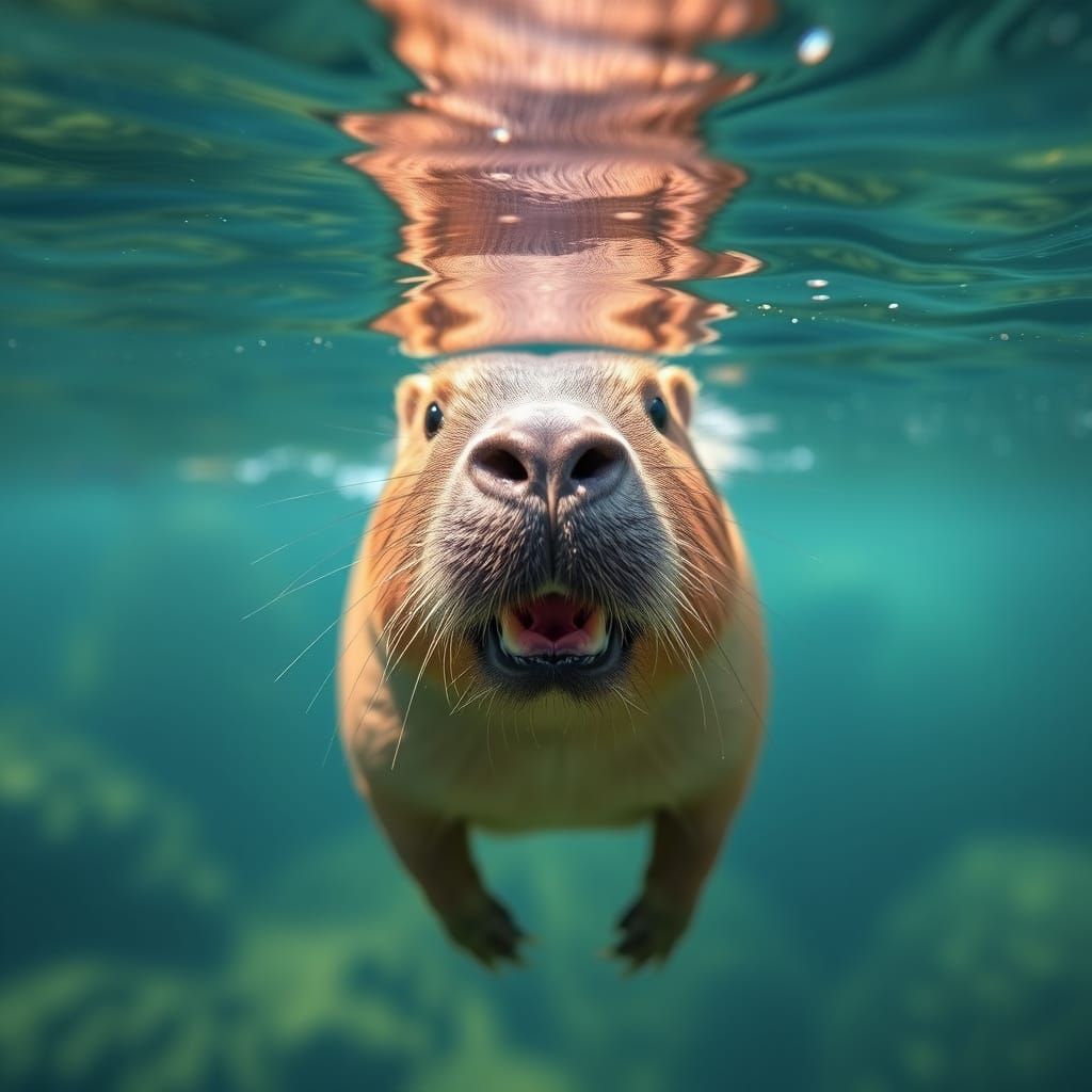 A capybara - Capybara Surfaces with a Smile Under Crystal Cl...