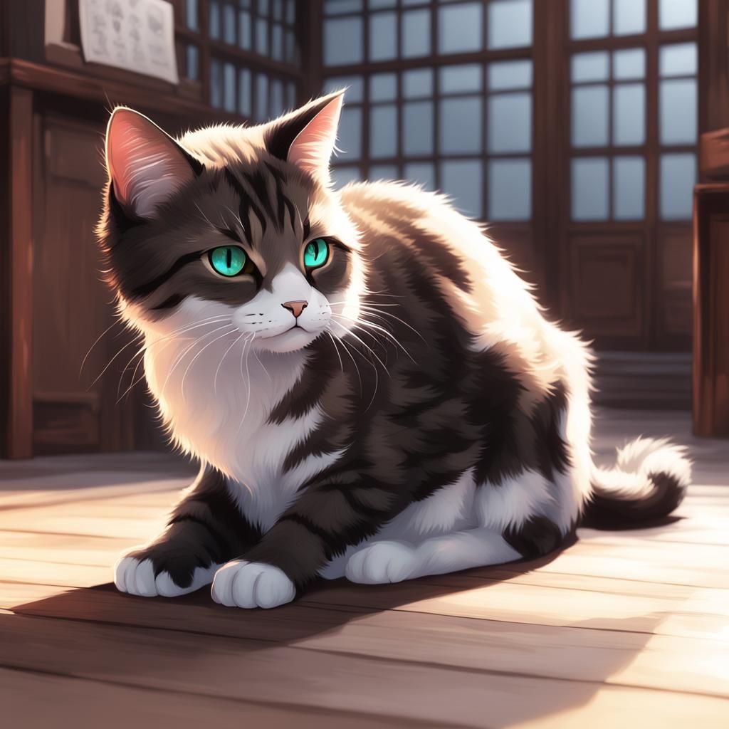 The philosopher's cat By artist "anime", 3d anime art, inspired by WLOP ...