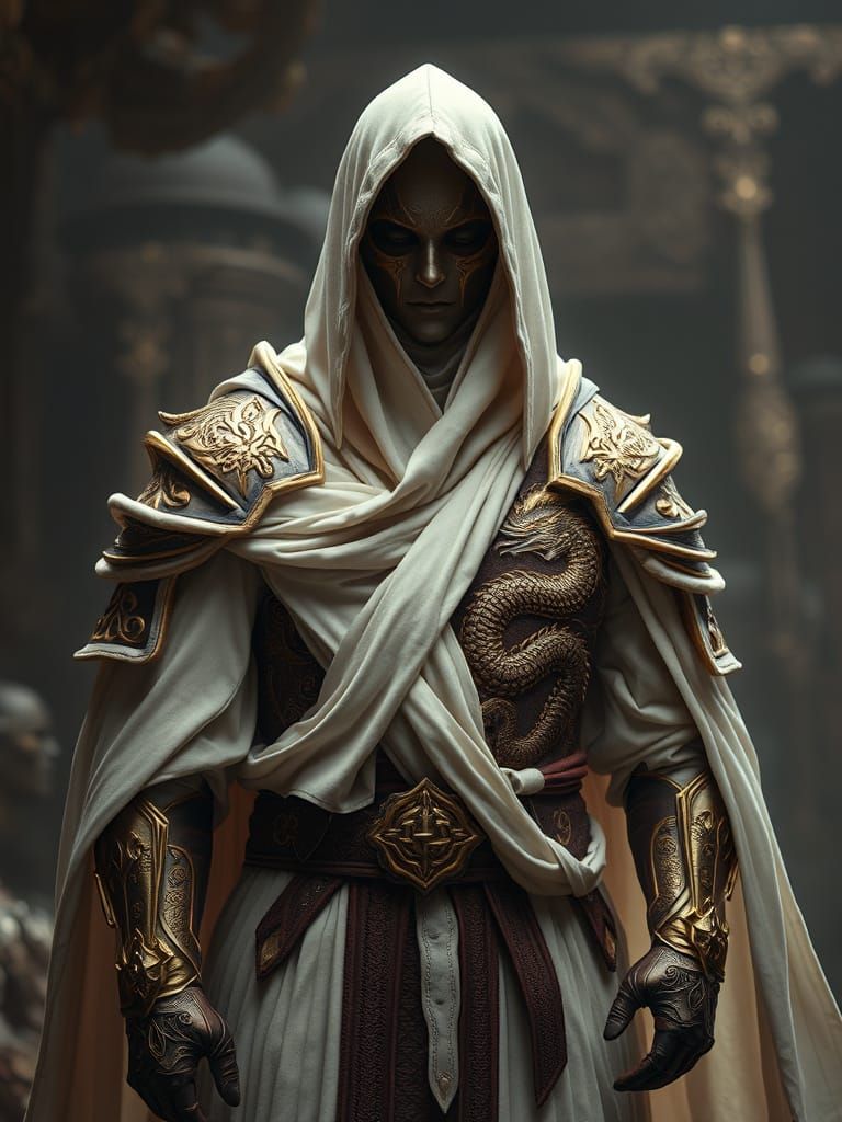 Victorian Figure in Opulent Dragon Embroidered Arm... - AI Art