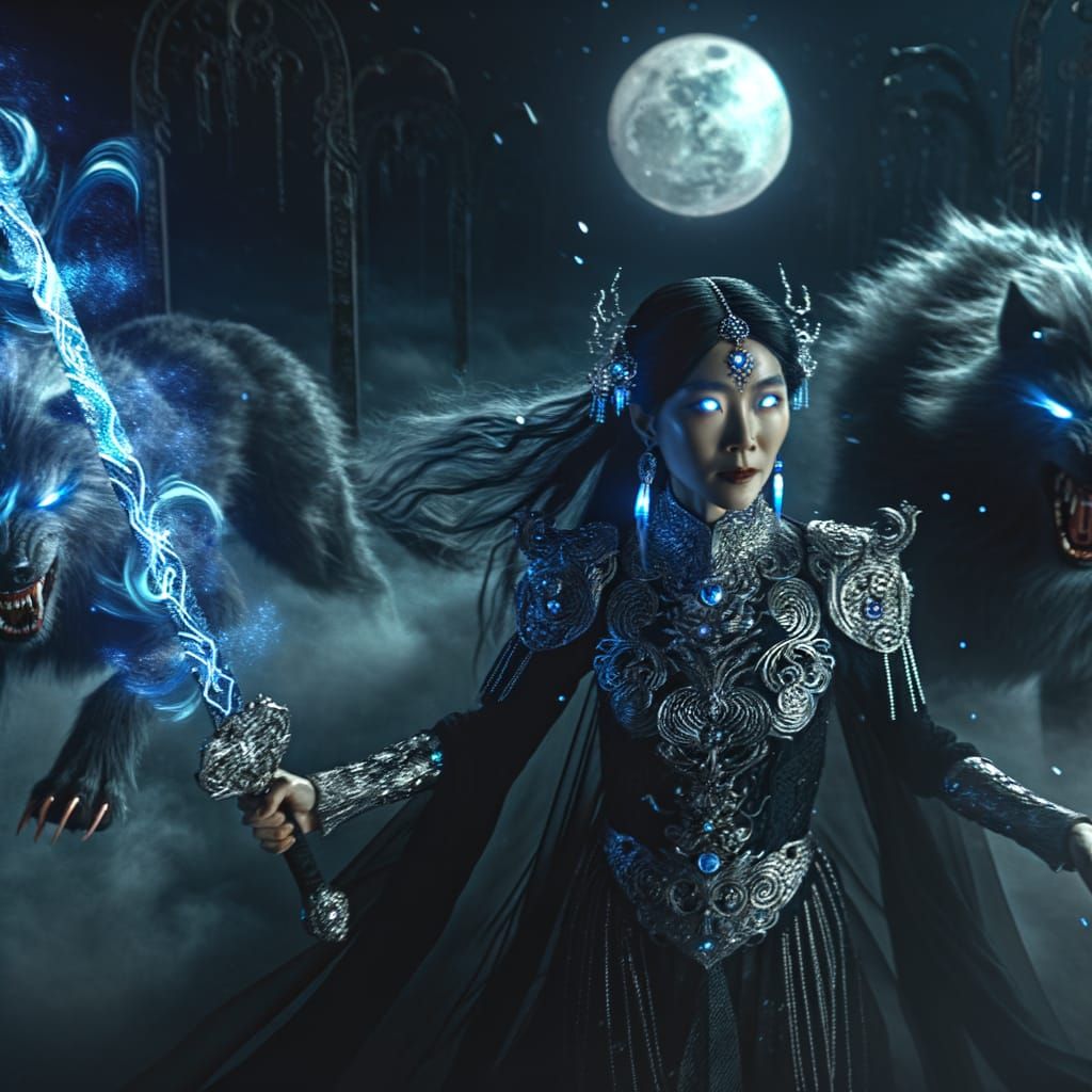 Regal Vampire Princess and Werewolf Clash on Ancie... - AI Art