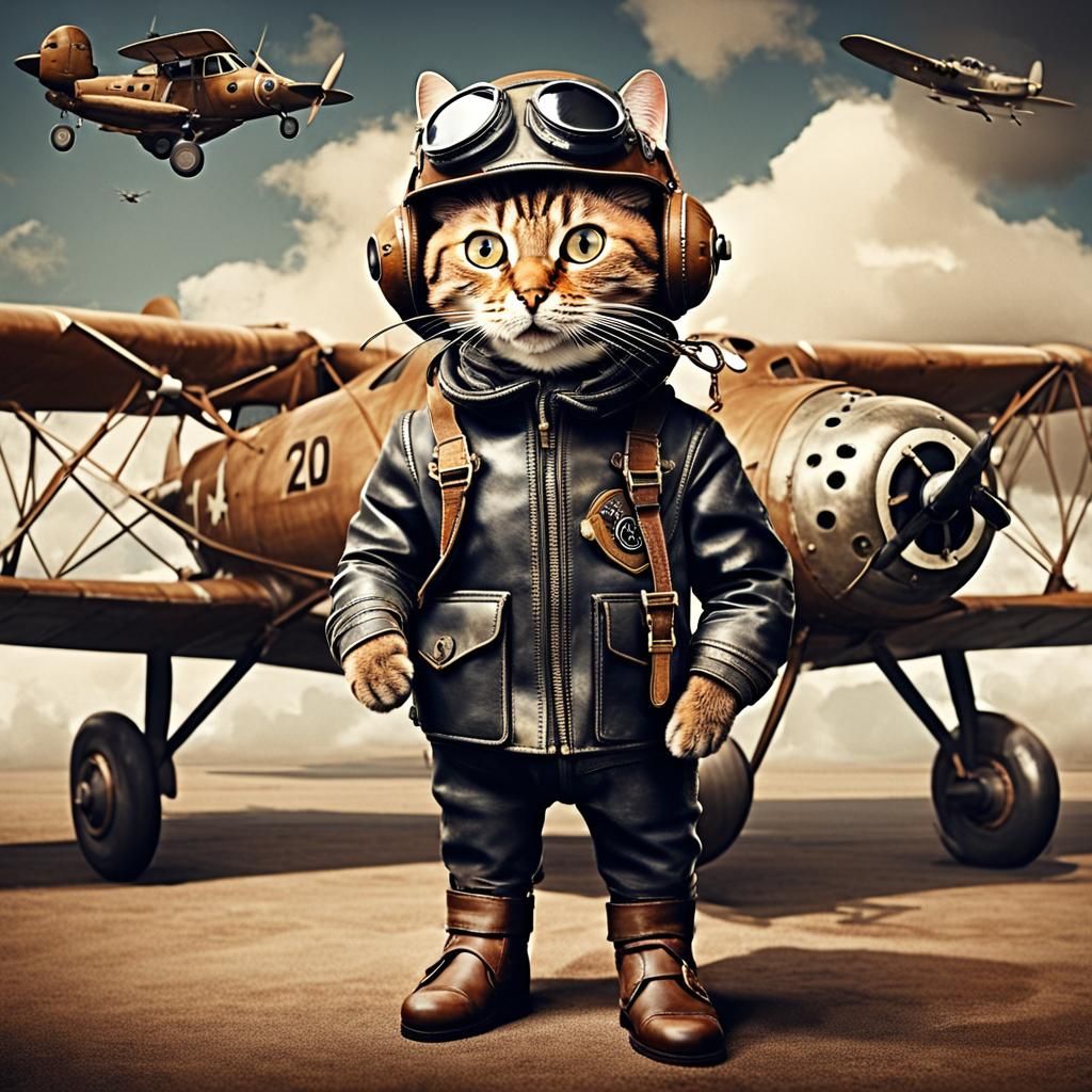 WWI Pilot Cat - AI Generated Artwork - NightCafe Creator