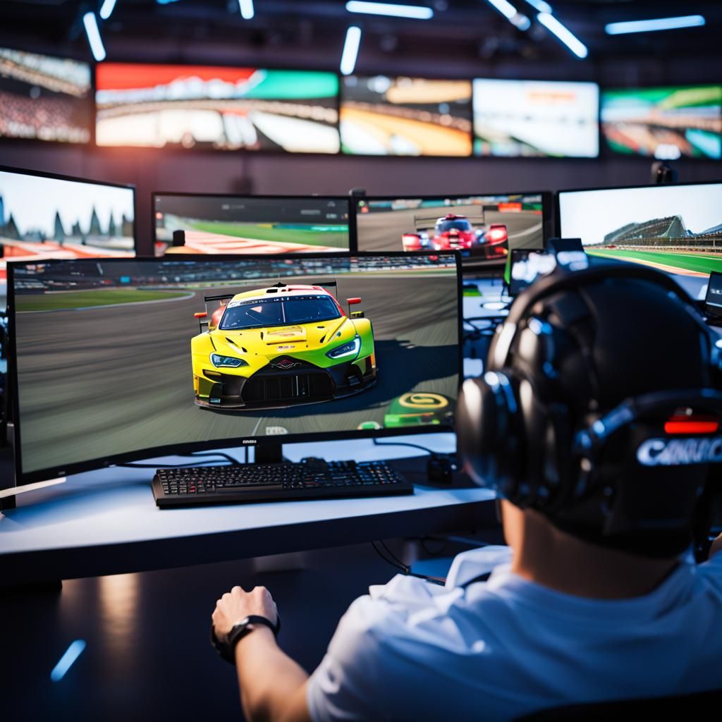 A simrace PC player playing a car race pc game - AI Generated Artwork ...