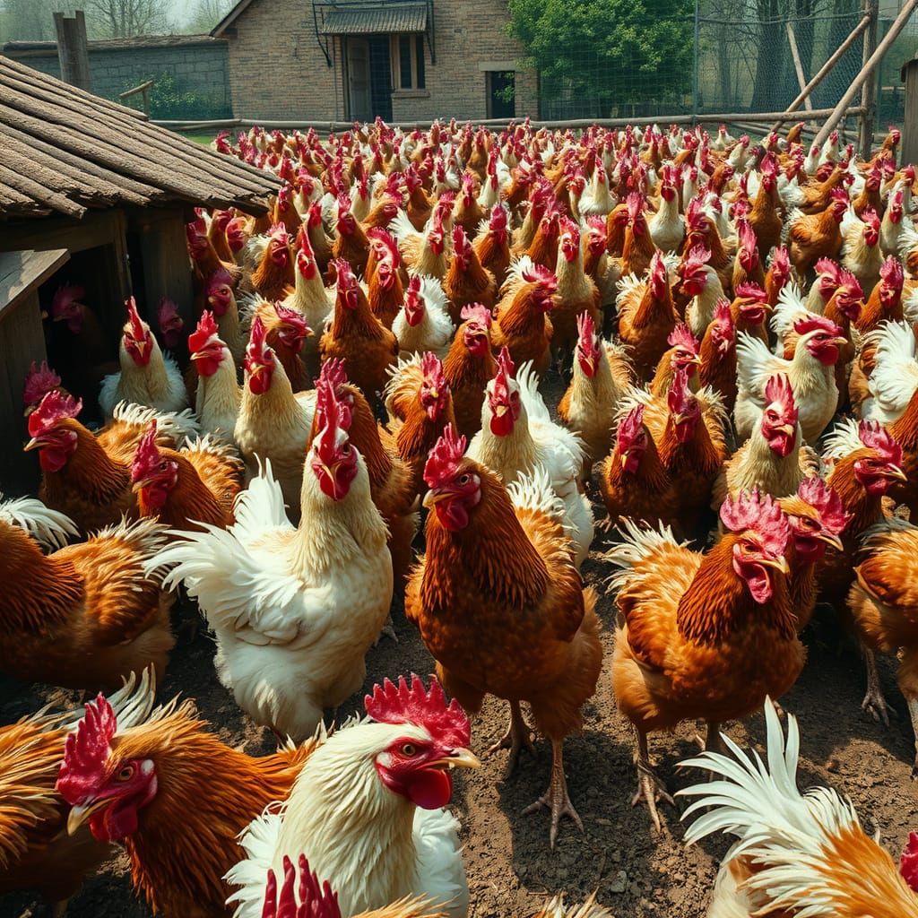 Frenzied Chickens Rampage Through Surrealist Farmy... - AI Art