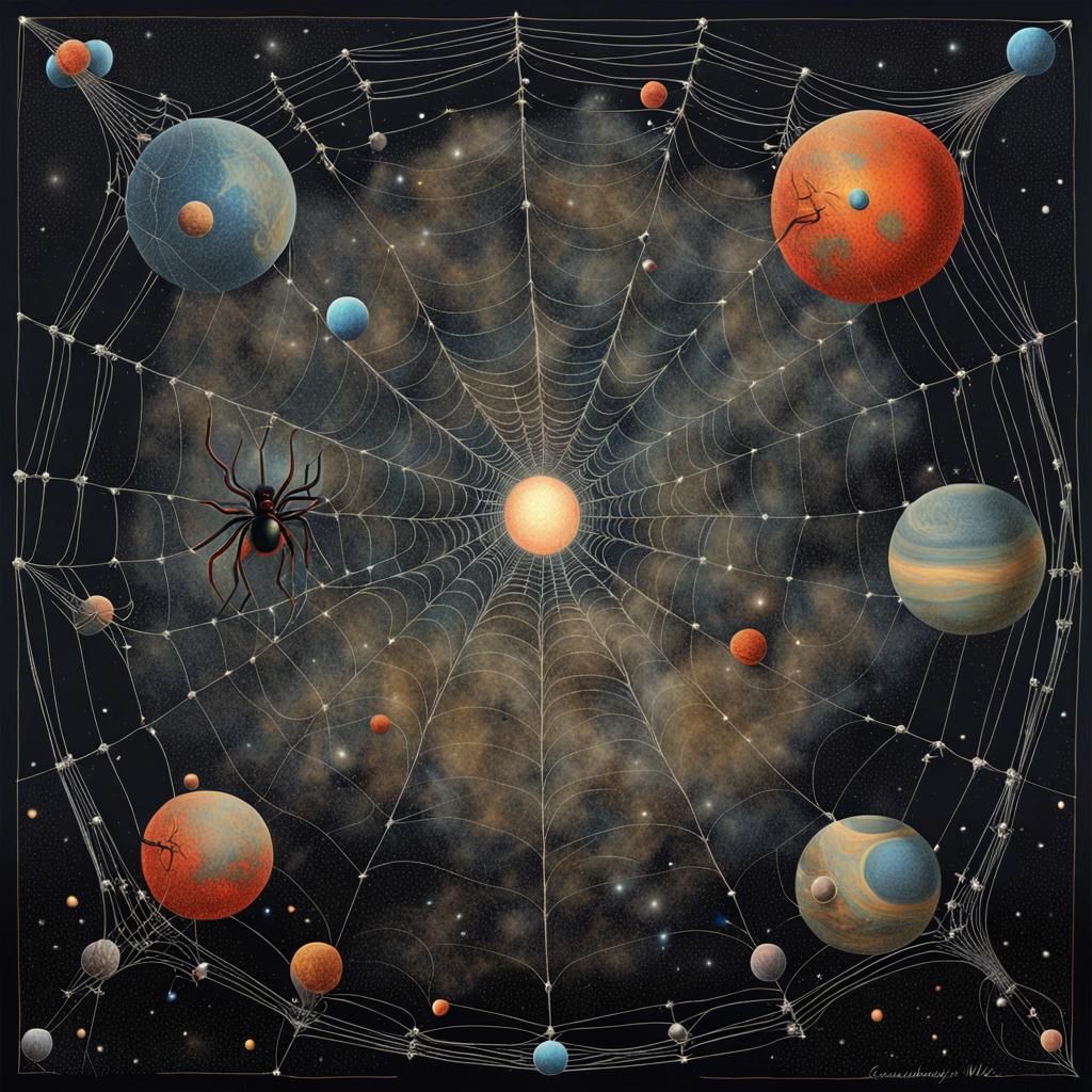 Greedy galactic spider catching planets in its web - AI Generated ...