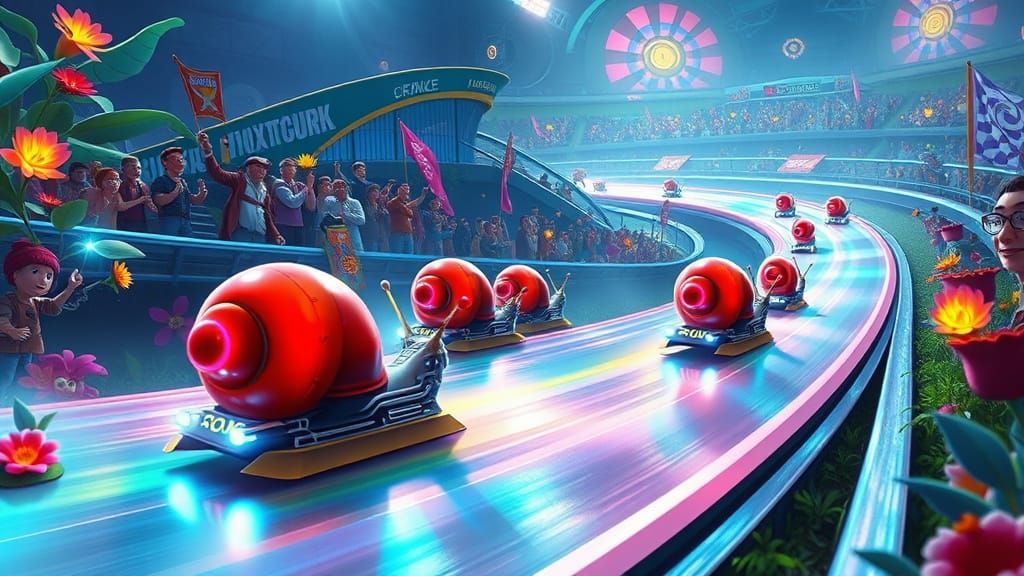 High-Speed Snail Racing in a Futuristic Arena - AI Art