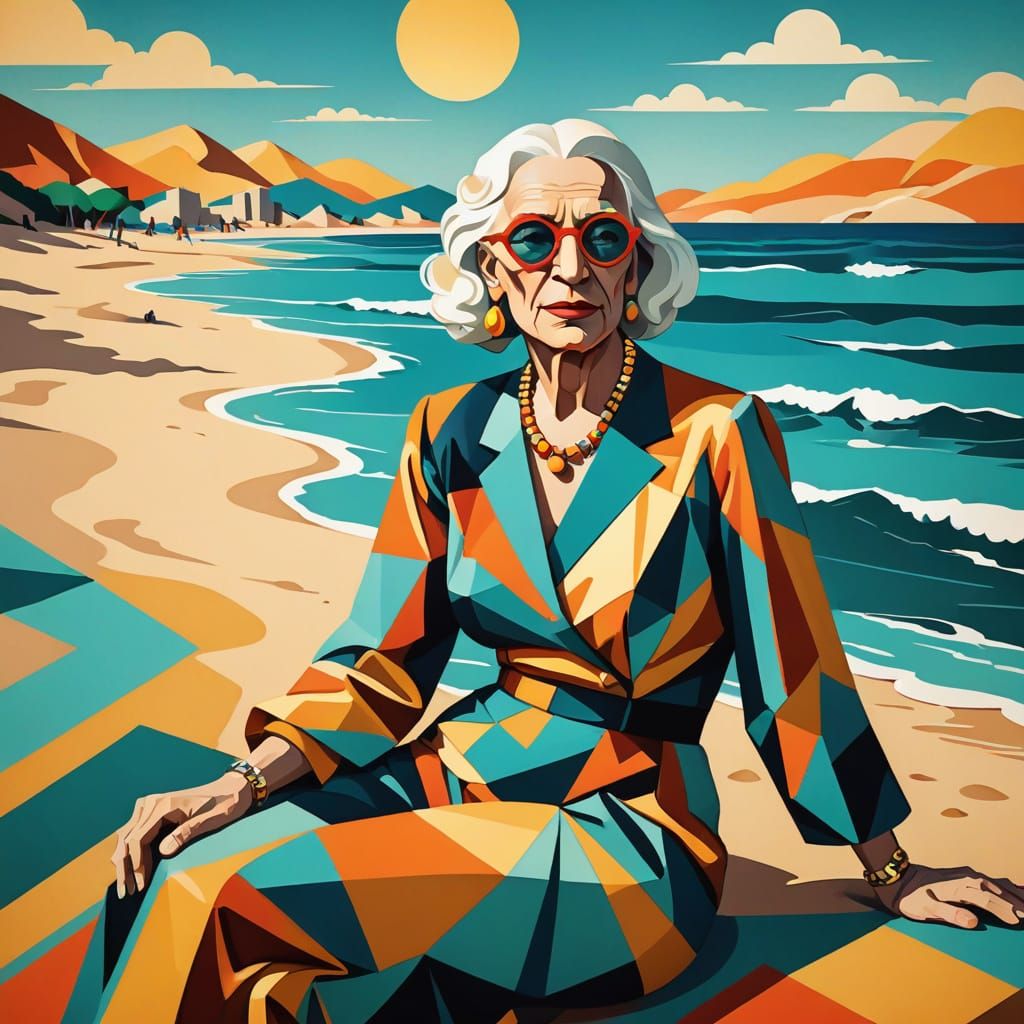 Cubist Mermaid Reclines in Art Deco Paradise - AI Art