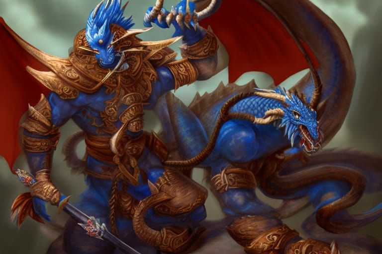 Blue Dragonborn Paladin with Blue Drake - AI Generated Artwork ...