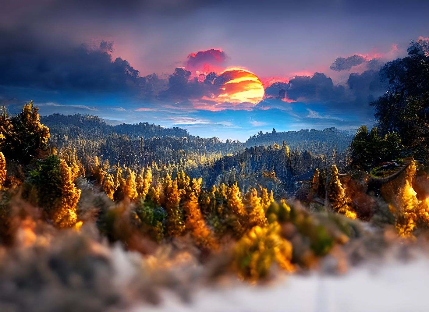 Sunset over the forest - AI Generated Artwork - NightCafe Creator
