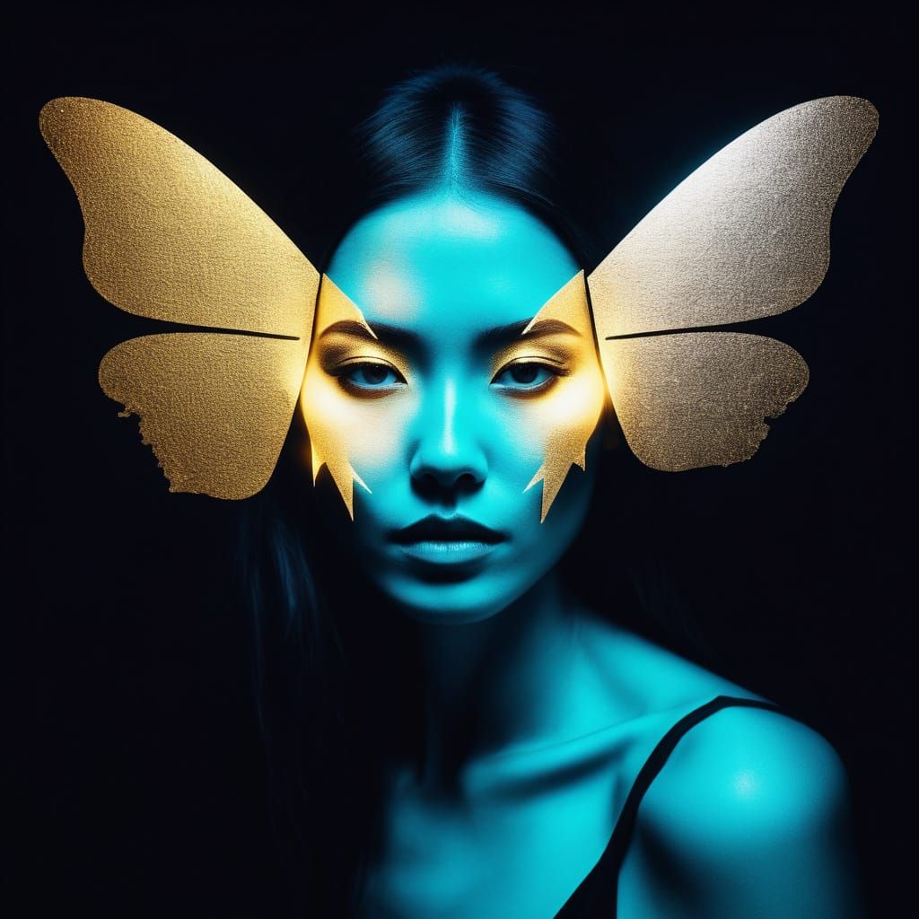 Ethereal Retro Futuristic Portrait in Dual-Tone No... - AI Art