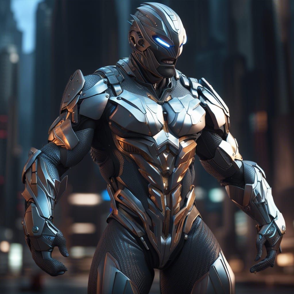 male superhero, buff, silver body armor, high tech, scifi, gadgets - AI ...