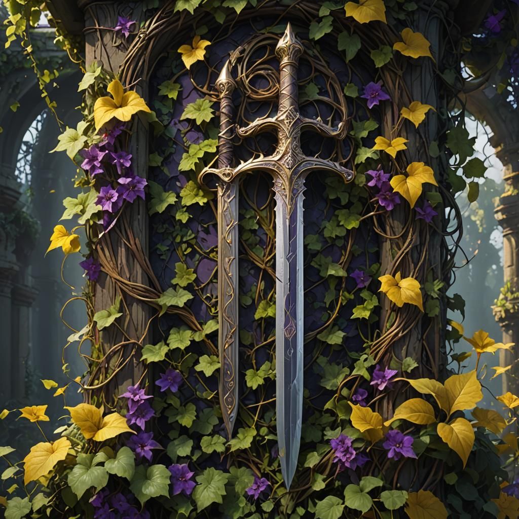 Sword Overgrown With Vines - AI Generated Artwork - NightCafe Creator