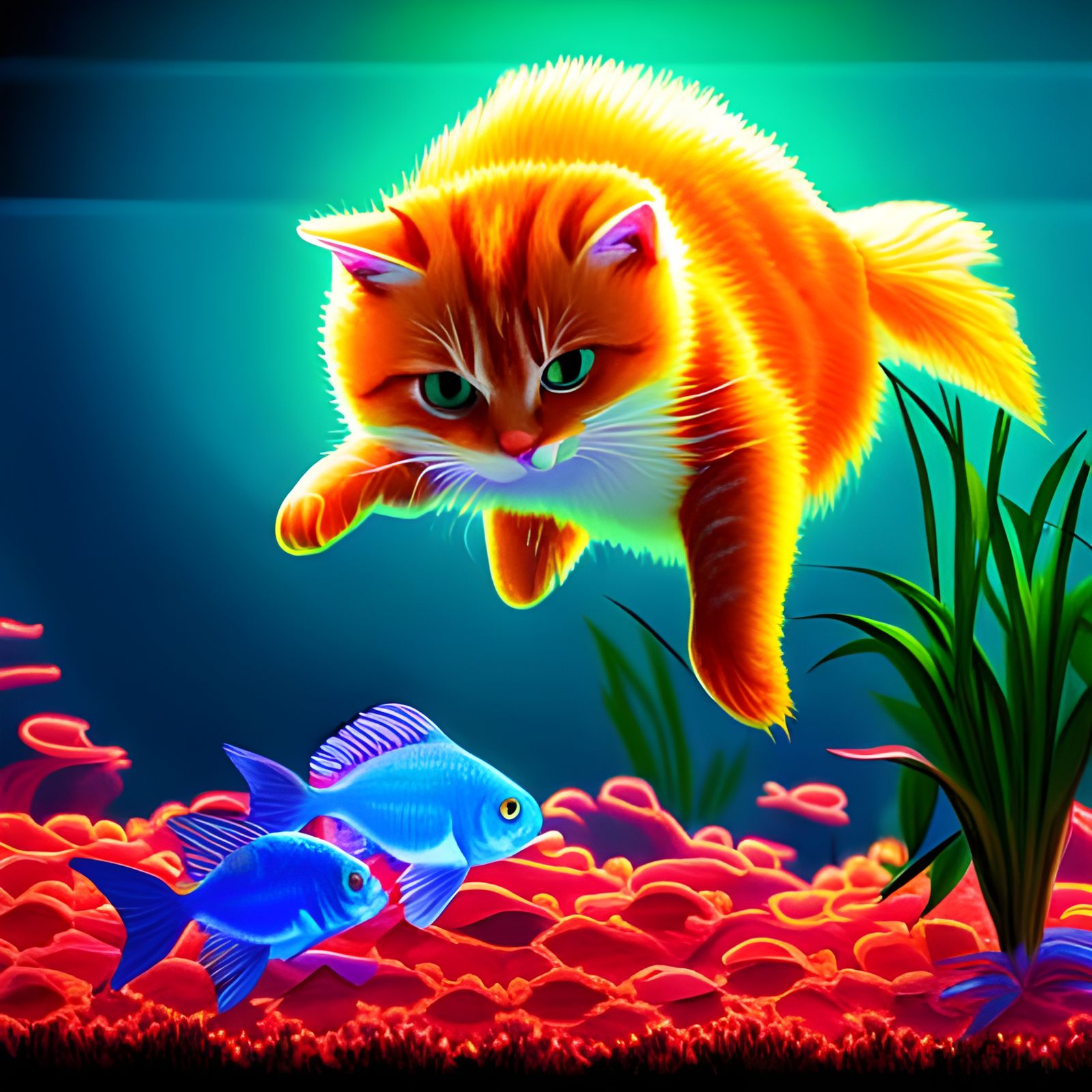 Psycho cat in fish tank # - AI Generated Artwork - NightCafe Creator