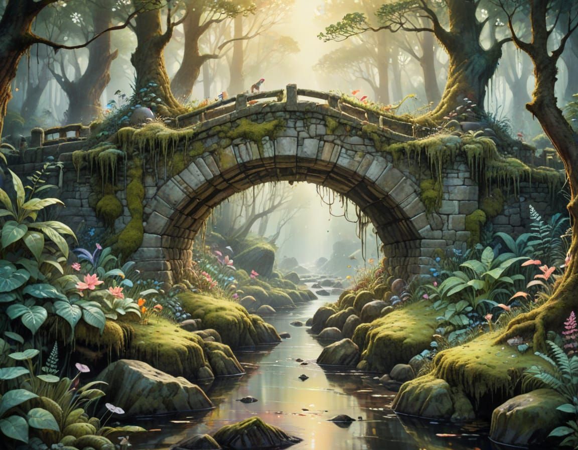 Whimsical Bridge to a Fantasy Realm - AI Art