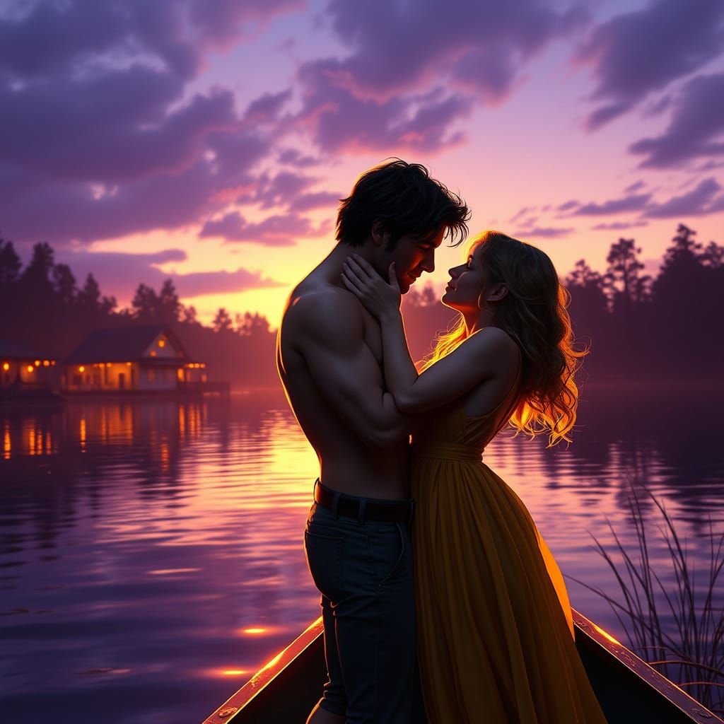 Epic Demigod Romance in Golden Light - AI Art