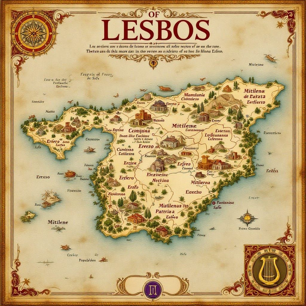 Renaissance-Style Map of Ancient Lesbos - AI Art