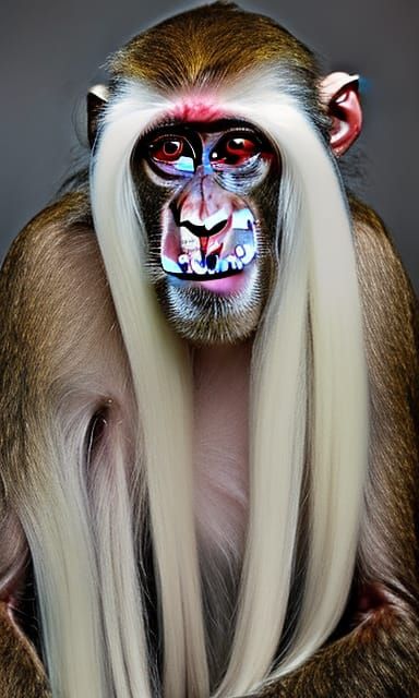 Monkeys covered with long White Dreedlocks Close-up portrait, color ...
